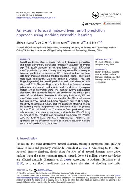 Pdf An Extreme Forecast Index Driven Runoff Prediction Approach Using Stacking Ensemble Learning