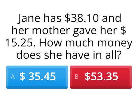 Adding And Subtracting Money Values Quiz