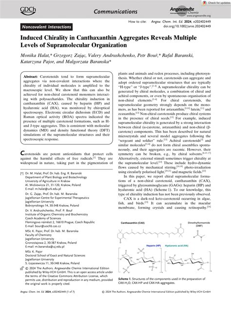 Pdf Induced Chirality In Canthaxanthin Aggregates Reveals Multiple Levels Of Supramolecular