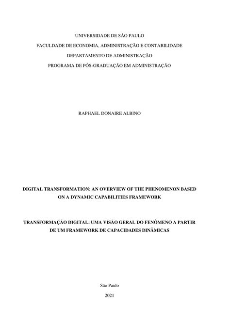 Pdf Digital Transformation An Overview Of The Phenomenon Based On A Dynamic Capabilities