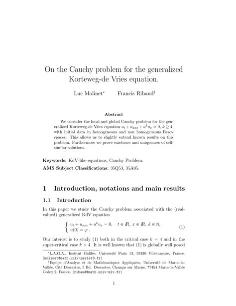 Pdf On The Cauchy Problem For The Generalized Korteweg De Vries Equation