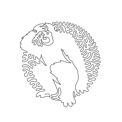 Single One Curly Line Drawing Of Cute Chimpanzee Curve Abstract Art Single Line Editable Stroke