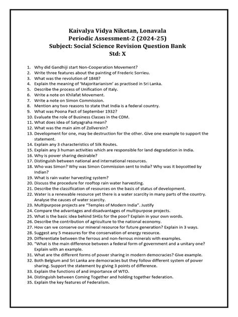 class 10 social science revisio quesions pdf