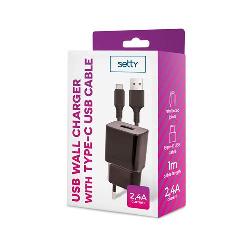 Setty USB Lader 2 4A 1xUSB A Sort USB C Kabel 46 DKK