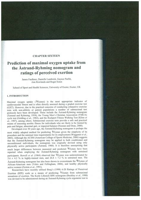Pdf Prediction Of Maximal Oxygen Uptake From The Astrand Ryhming