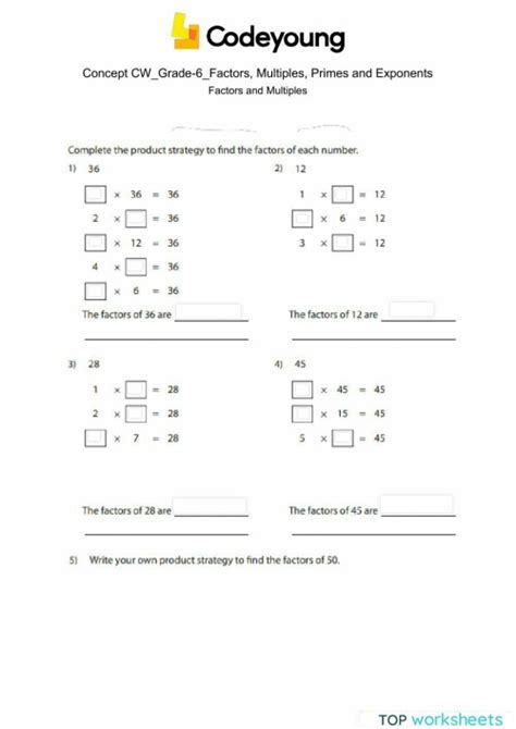 Factors And Multiples Concept Cw Interactive Worksheet Topworksheets