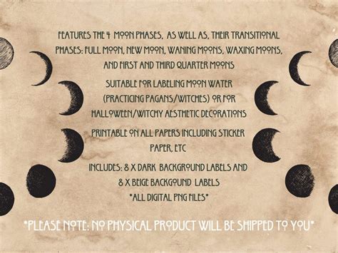 Printable Moon Water Labels 8 Lunar Phases Witchy Apothecary Digital