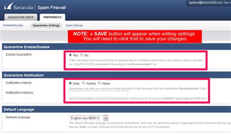 Barracuda Spam Settings