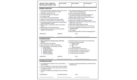 Pdi Checklist Service Pro Turn 600