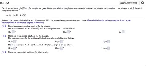 Solved 6 1 23 Question Help Two Sides And An Angle Ssa Of