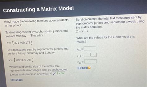 solved constructing a matrix model beryl made the following