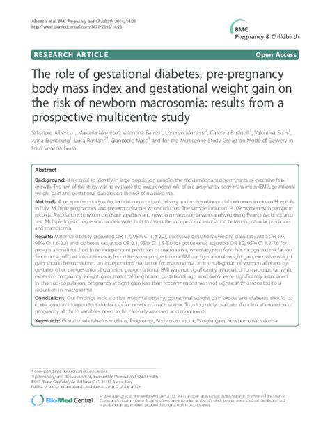 Pdf Gestational Diabetes Predisposing Factor In Fetal Macrosomia