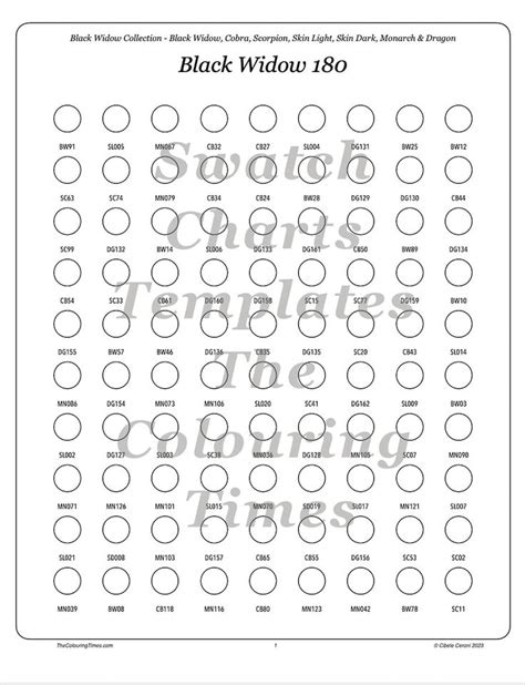 Black Widow 180 Swatch Chart Template Printable Pdf