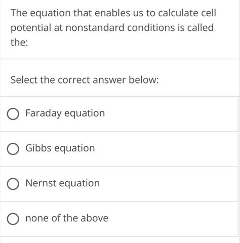 Solved The Equation That Enables Us To Calculate Cell