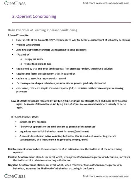 Psyc10003 Lecture Notes Fall 2017 Lecture 25 Edward Thorndike Operant Conditioning Puzzle Box