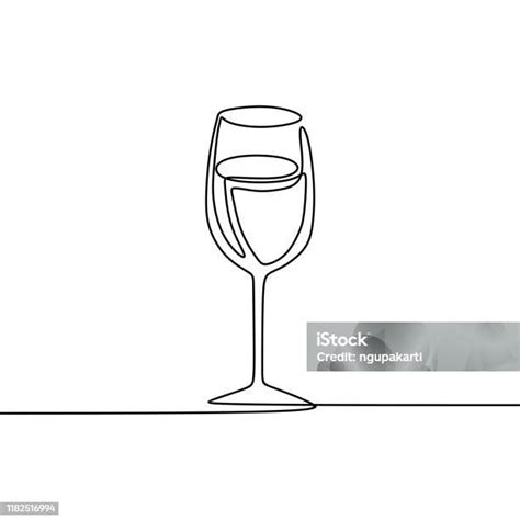연속 한 줄 그리기 와인 유리 에 고립 된 흰색 배경 벡터 일러스트 미니멀리즘 디자인 음료 요소 술 마실 것에 대한 스톡 벡터 아트 및 기타 이미지 Istock
