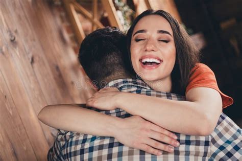 Photo Of Cheerful Cute Young Couple Enjoy Weekend Have Fun Embrace Have