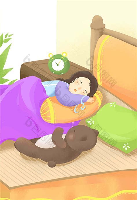 慵懒早晨你好早安睡懒觉女孩插画图片 包图网