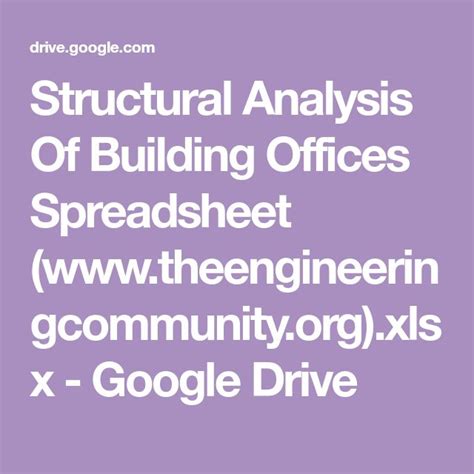 Structural Analysis Of Building Offices Spreadsheet Xlsx