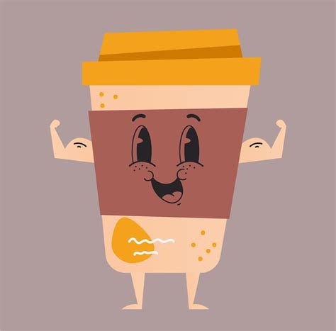 만화 행복 커피 컵 캐릭터는 뜨거운 음료 개념 그래픽 디자인 일러스트를 빼앗아 프리미엄 벡터
