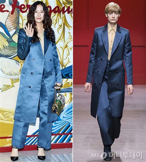 크리스탈 Vs 모델 파란색 슈트로 멋낸 패션 매니시룩 스타일m