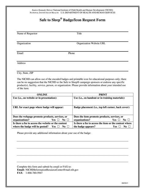 Fillable Online Nichd Nih Badge Icon Request Form Nichd National Institutes Of Health Fax