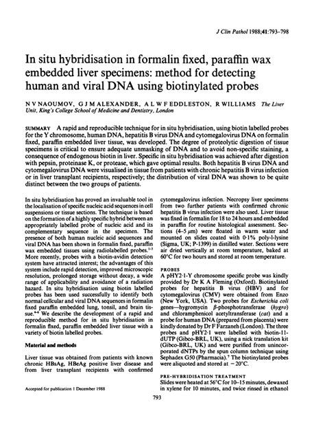 In Situ Hybridisation In Formalin Fixed Paraffin Wax Embedded Liver
