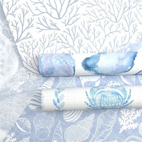 Blue Coastal Peel And Stick Wallpaper Sampler Nautical Beach Soft