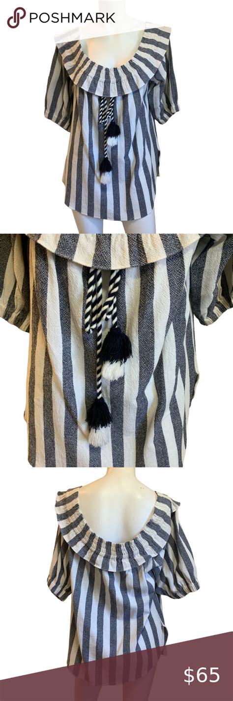 Misa Los Angeles Black And White Striped Off The Shoulder Top W Tassels Sz S Clothes Design