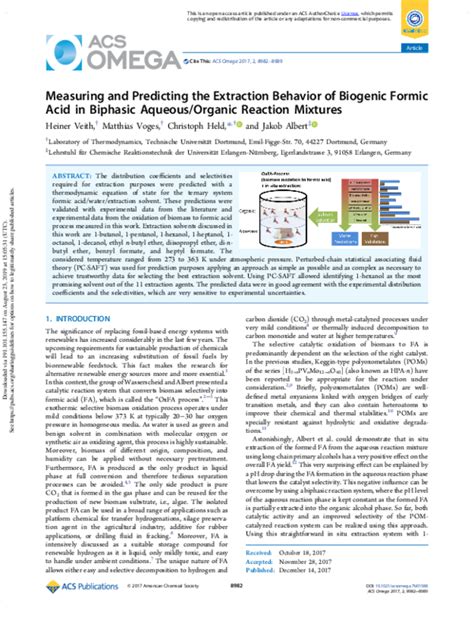 Pdf Measuring And Predicting The Extraction Behavior Of Biogenic Formic Acid In Biphasic