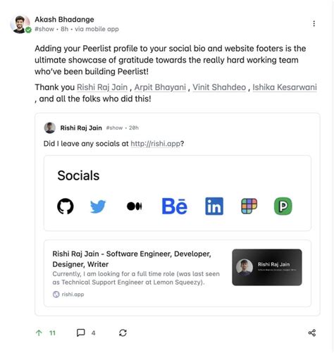 rishi raj jain on linkedin enjoying peerlist lately 💚