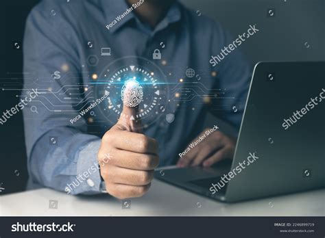 Businessmen Fingerprint Scanning Biometric Authentication Safety Stock