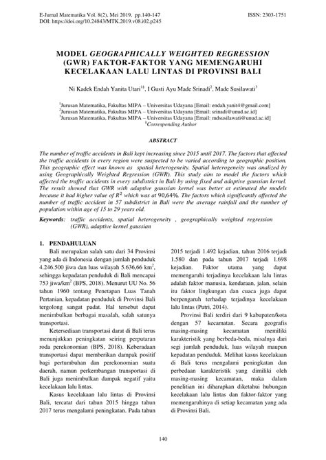 Pdf Model Geographically Weighted Regression Gwr Faktor Faktor Yang