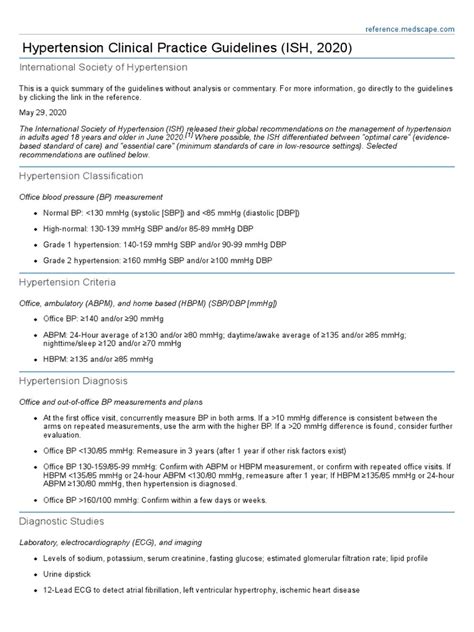 Ish 2020 Hypertension Guidelines Pdf Hypertension Blood Pressure