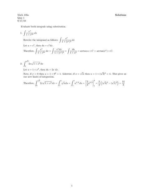 integration calculus solved quiz docsity