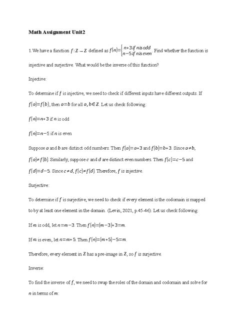 Math Assignment Unit2 Find Whether The Function Is Injective And