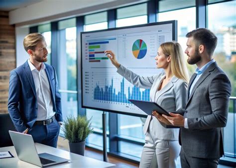 Collaborative Data Analysis In A Modern Office Environment Premium Ai Generated Image