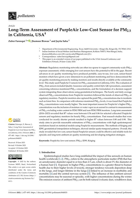 Pdf Long Term Assessment Of Purpleair Low Cost Sensor For Pm2 5 In California Usa