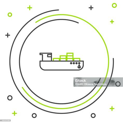 검은색과 초록색 선 흰색 배경에 상자 배달 서비스 아이콘이 있는 화물선 배달 운송 소포 상자 상품을 가진 화물선 다채로운 개요