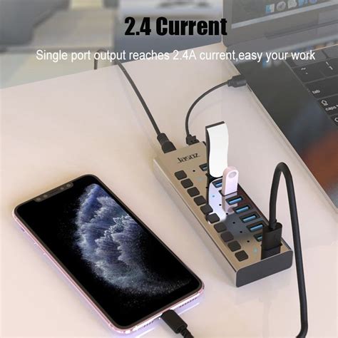 สงจาก กทมJasoz USB HUB 3 0 Combo Splitter 7 10 Port 5Gbps ความเรวสง พรอมสวตชควบคม PC