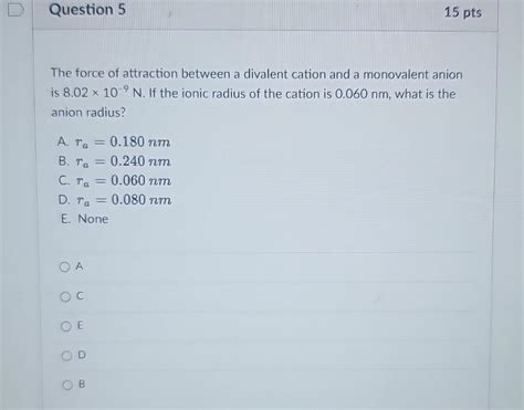 Solved The Force Of Attraction Between A Divalent Cation And