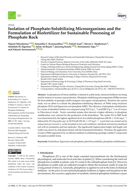 Pdf Isolation Of Phosphate Solubilizing Microorganisms And The Formulation Of Biofertilizer