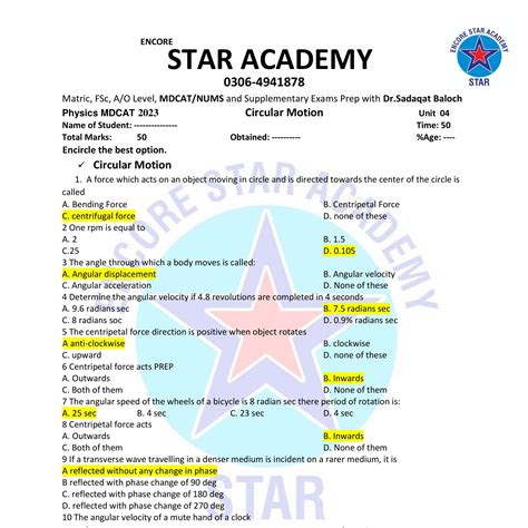 Key Star Physics Circular Motion Mdcat Unit 04pdf Docdroid