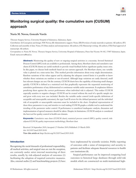 pdf monitoring surgical quality the cumulative sum cusum approach