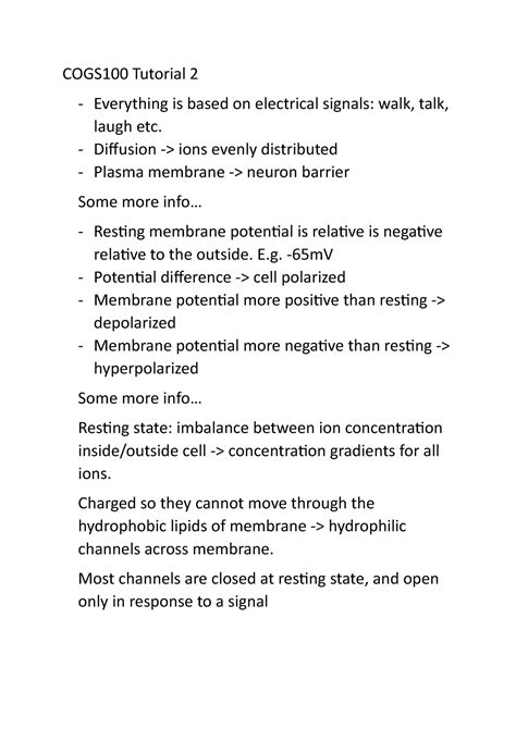 COGS100 Tutorial 2 Summary Notes COGS100 MQ Studocu