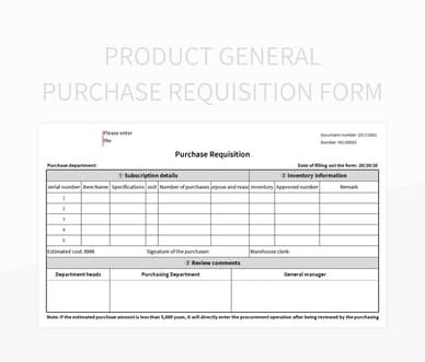 Free Purchase Requisition Templates For Google Sheets And Microsoft Excel Slidesdocs