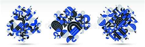 Abstract Geometric Composition Vector Designs Set Blue Abstraction Isolated On White Modern