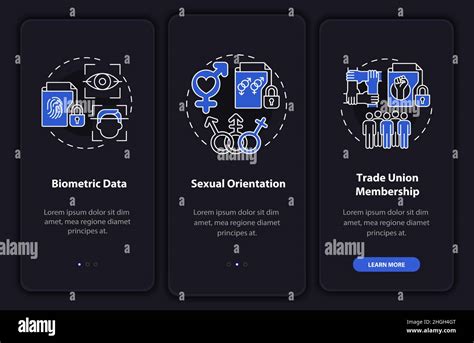 Personal Data Examples Night Mode Onboarding Mobile App Screen Stock
