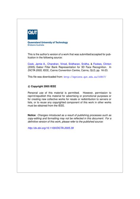 Pdf Gabor Filter Bank Representation For 3d Face Recognition