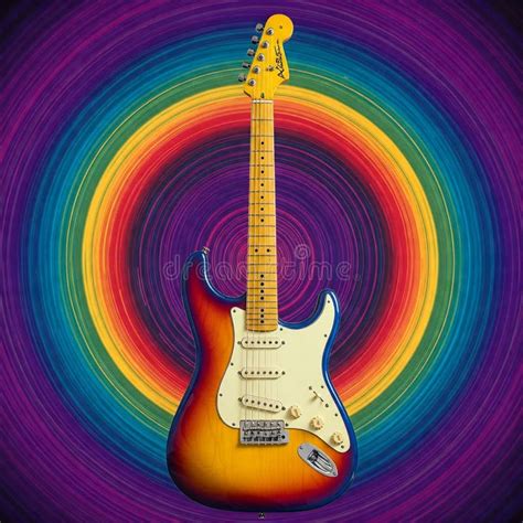 Rainbow Energy Guitar With Swirling Spectrum Backdrop Stock
